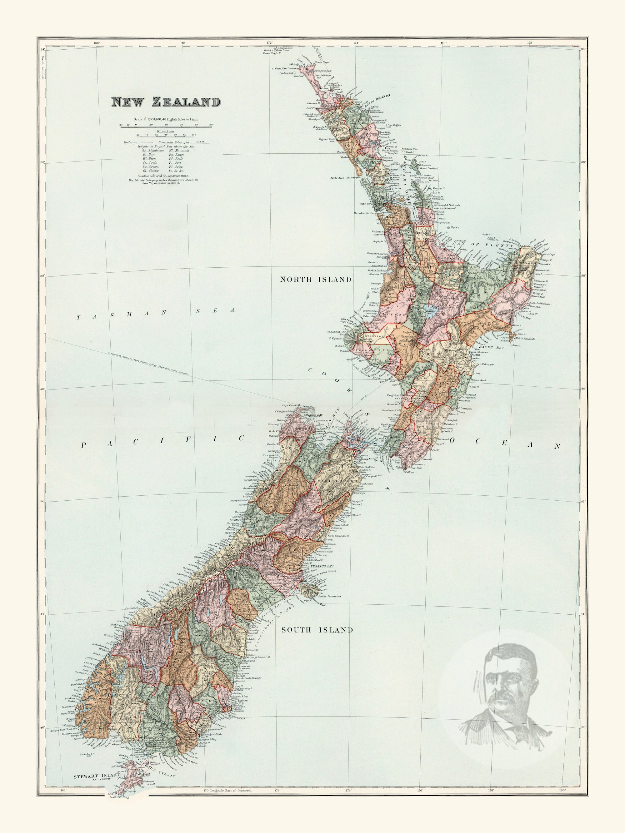 New Zealand Map Art Vintage Print From 1904 Old New - Etsy