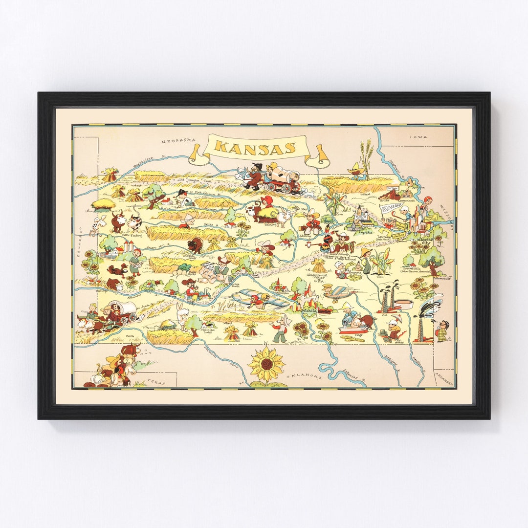 Kansas Map 1935, Vintage Kansas Map, Old Kansas Art, Wall Art Gift for ...