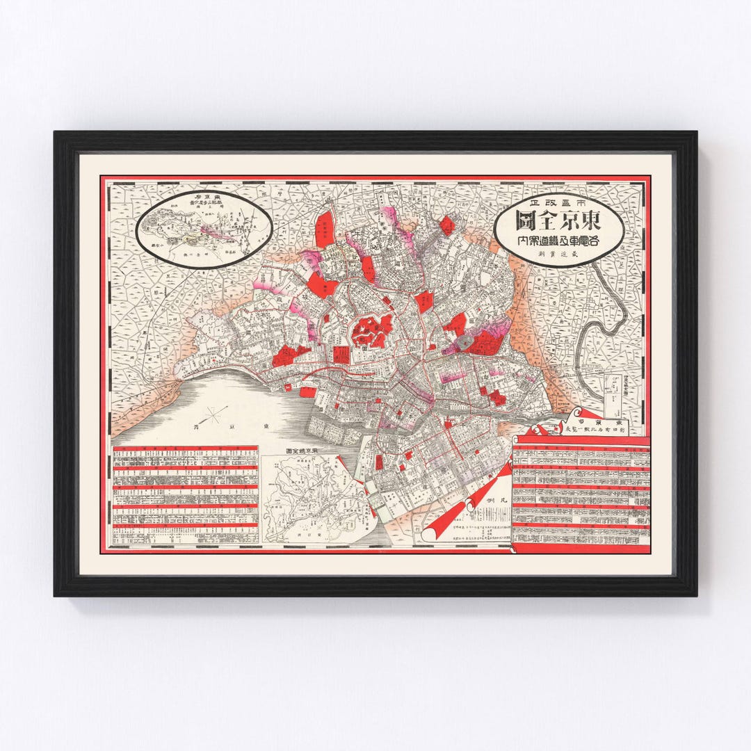 Tokyo Map 1908, Vintage Tokyo Map, Old Tokyo Art, Wall Art Gift for ...