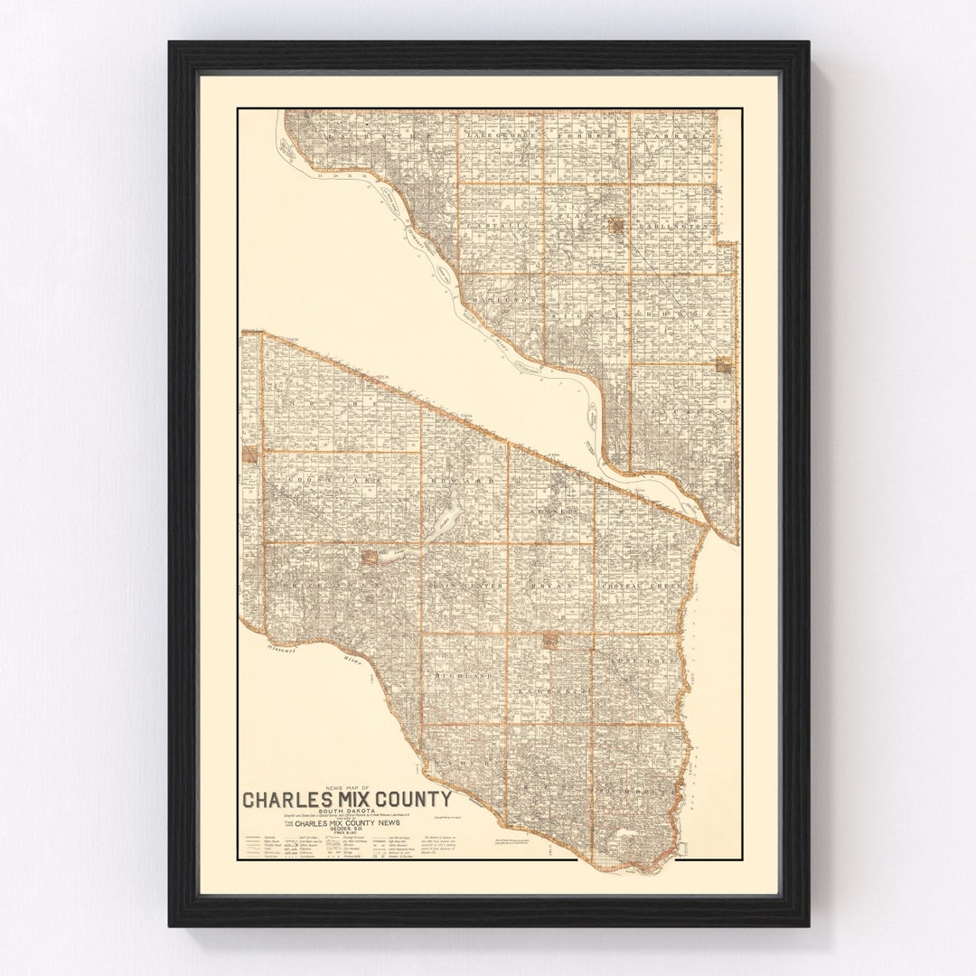 Charles Mix County Map 1909, Vintage Charles Mix County Map, Old ...