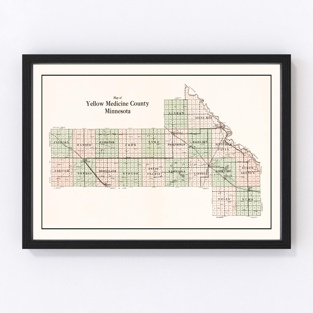 Yellow Medicine County Map 1929, Vintage Yellow Medicine County Map ...