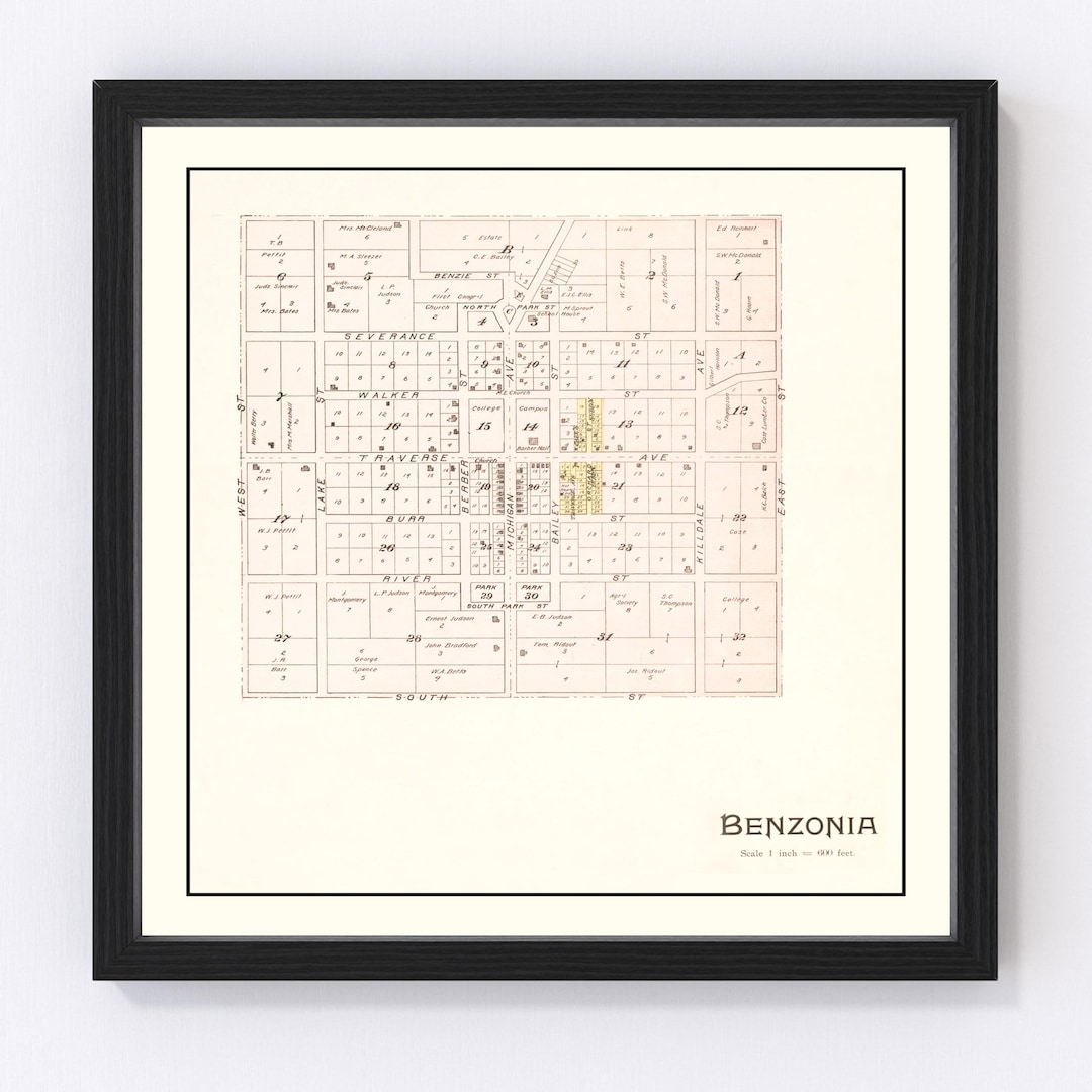 Benzonia Map 1901, Vintage Benzonia Map, Old Benzonia Michigan Art ...