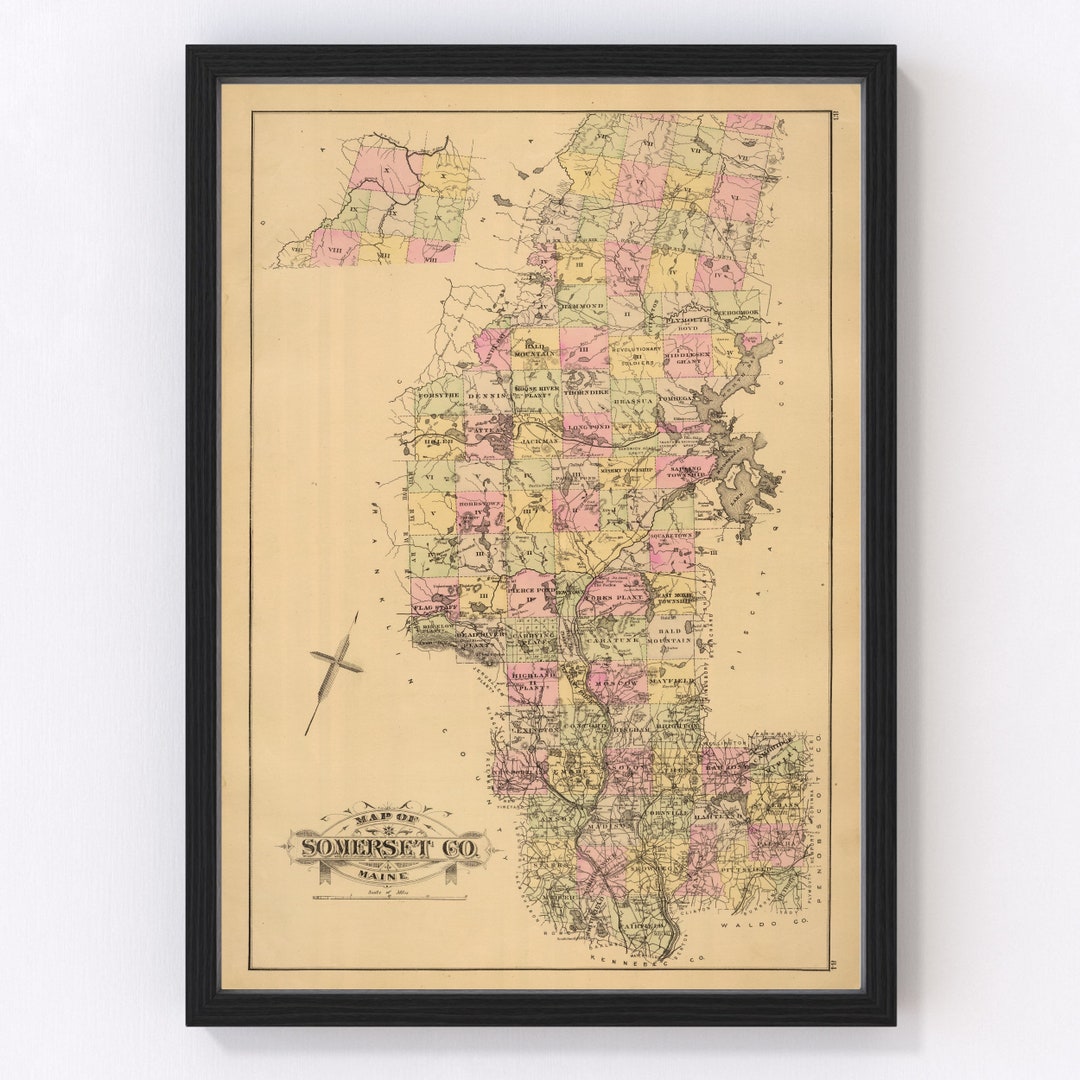Somerset County ME Map 1885 Old Map of Skowhegan Maine Art Vintage ...