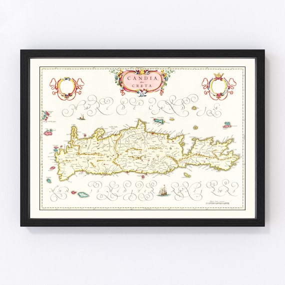 Crete Greece Map Art Vintage Print From 1665 Old Crete | Etsy