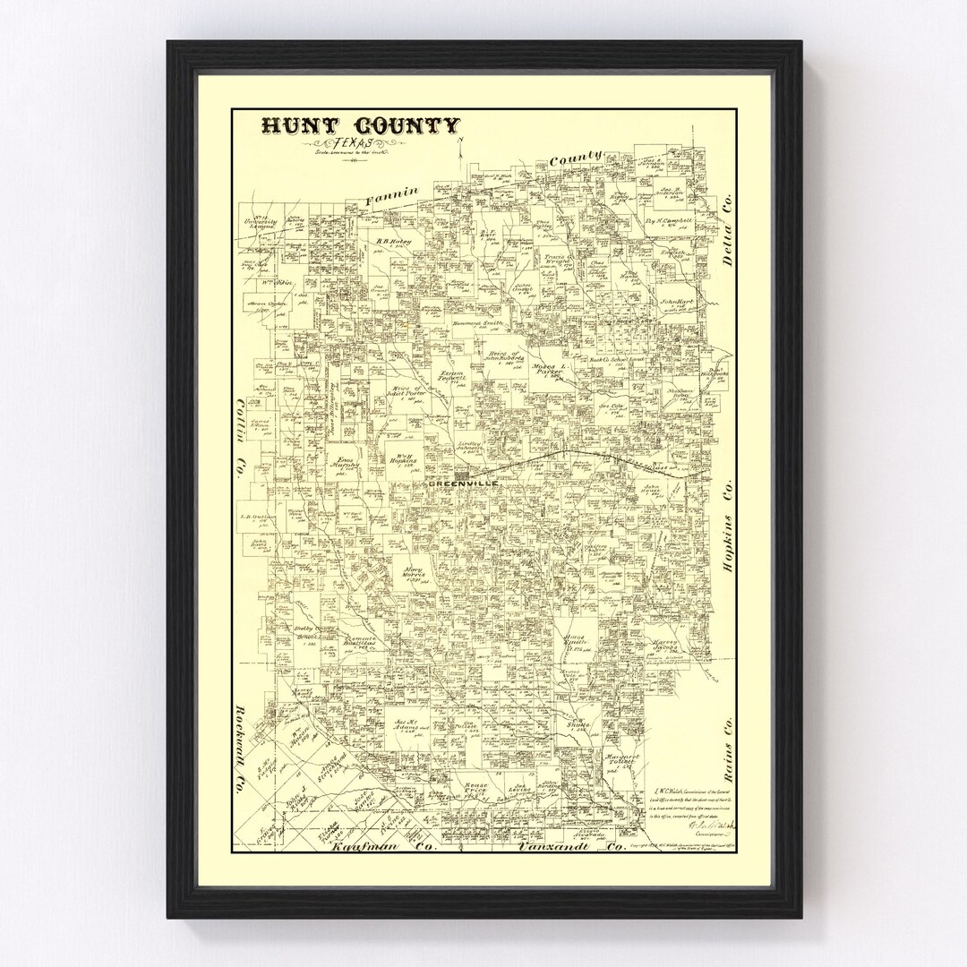 Hunt County Map 1879, Vintage Hunt County Map, Old Hunt County Texas ...