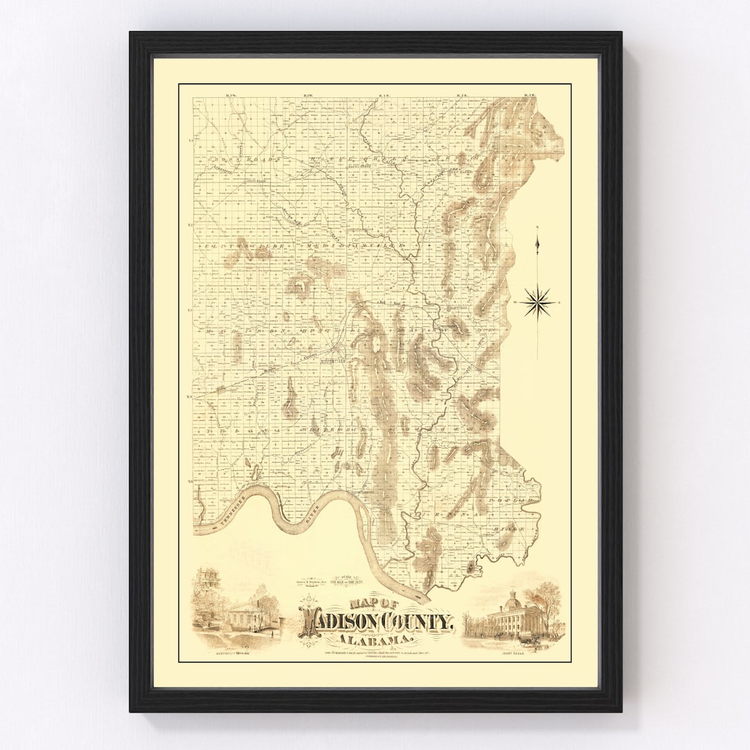 Madison County Alabama Map 1875 - Old Map of Madison County Alabama Art ...