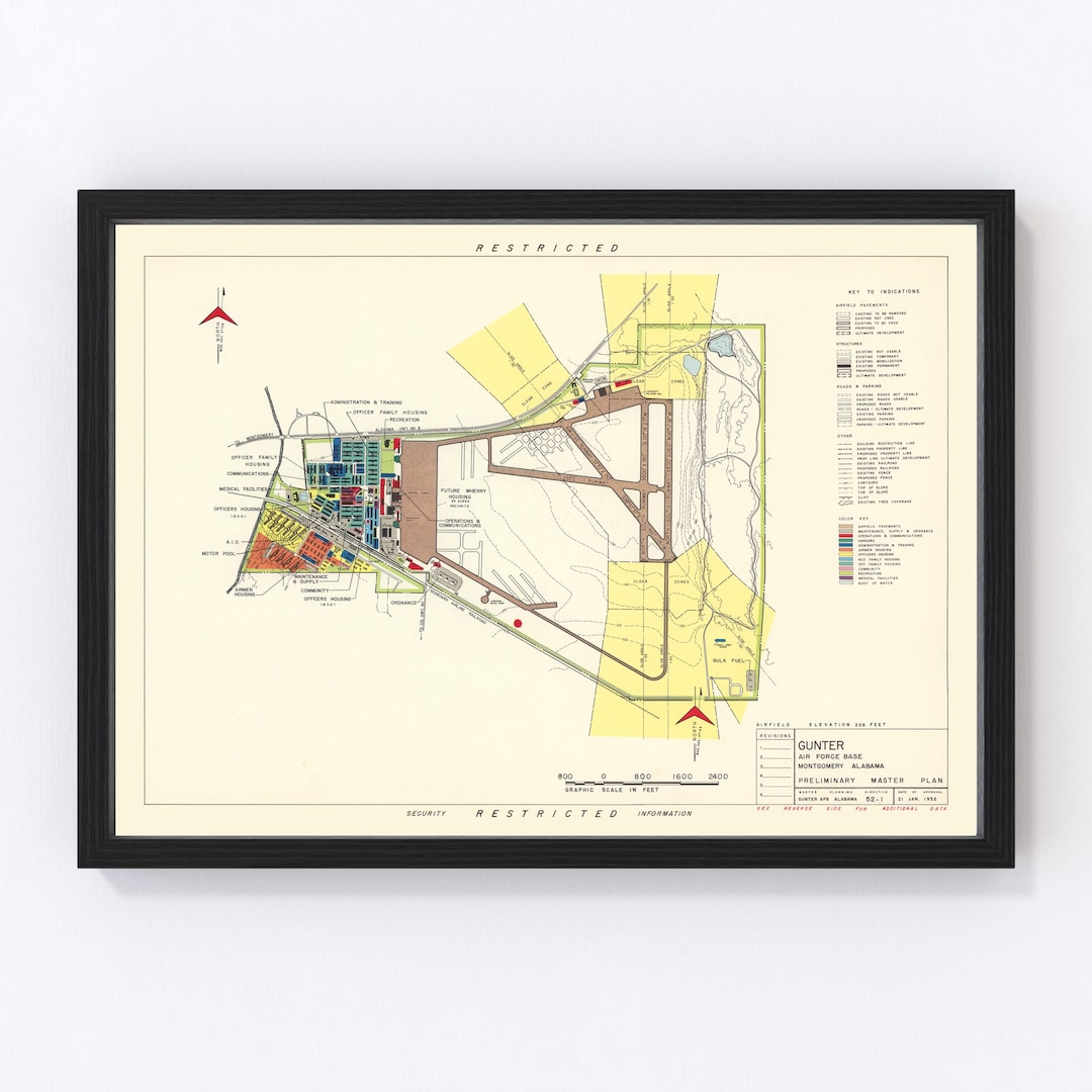 Gunter Air Force Base Map 1952 Old Map of Gunter Air Force Base Art ...