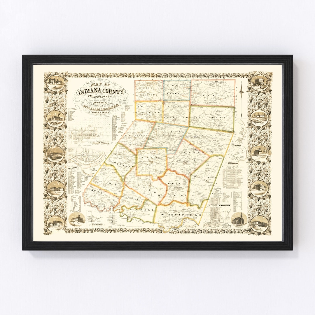 Indiana County Map 1856, Vintage Indiana County Map, Old Indiana County ...