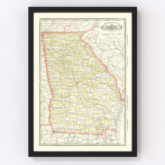 Georgia Railroad Map 1884 Old Railroad Map of Georgia Art - Etsy