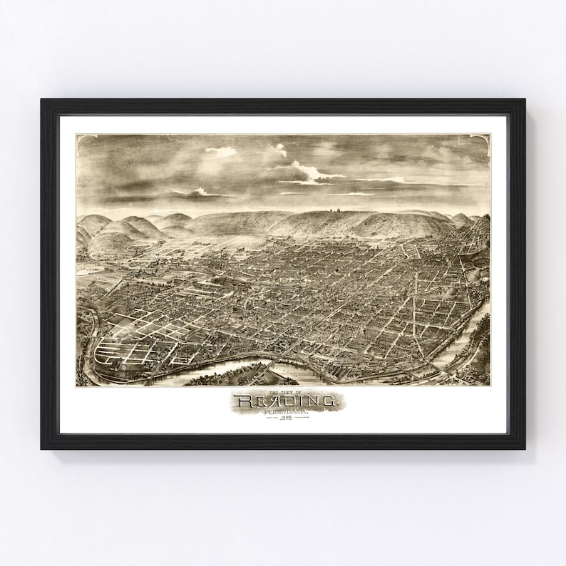 Reading Map 1898 - Old Map of Reading Pennsylvania Art Vintage Print ...