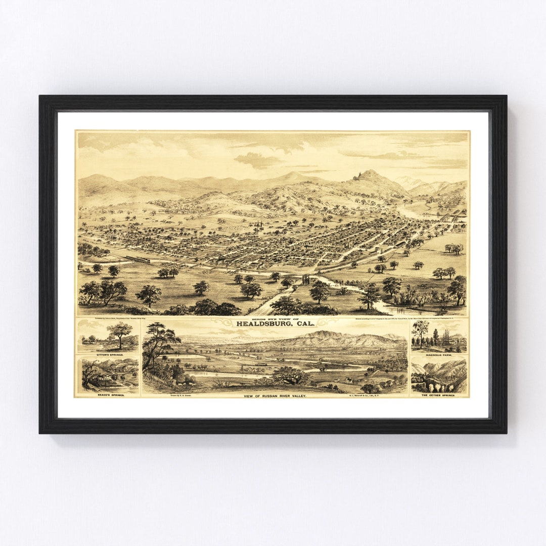 Healdsburg Map 1876 Old Map of Healdsburg California Art Vintage Print ...