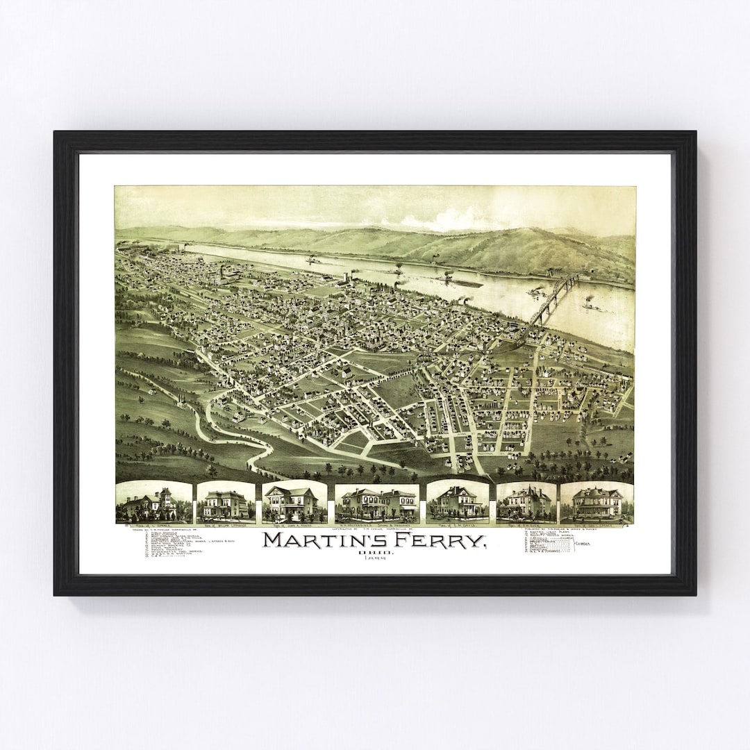 Martin's Ferry Map 1899, Vintage Martin's Ferry Map, Old Martin's Ferry ...