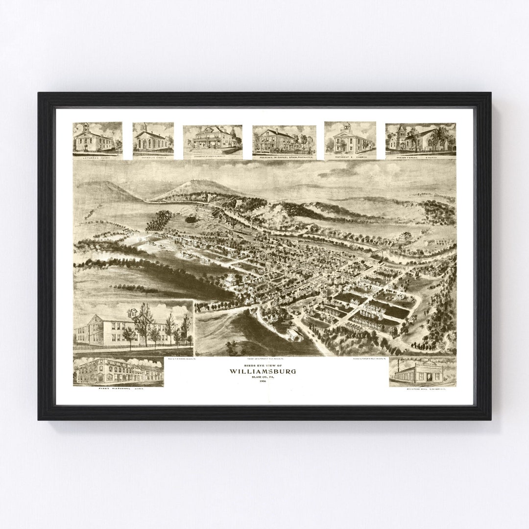Williamsburg Map 1906 Old Map of Williamsburg Pennsylvania Art Vintage ...