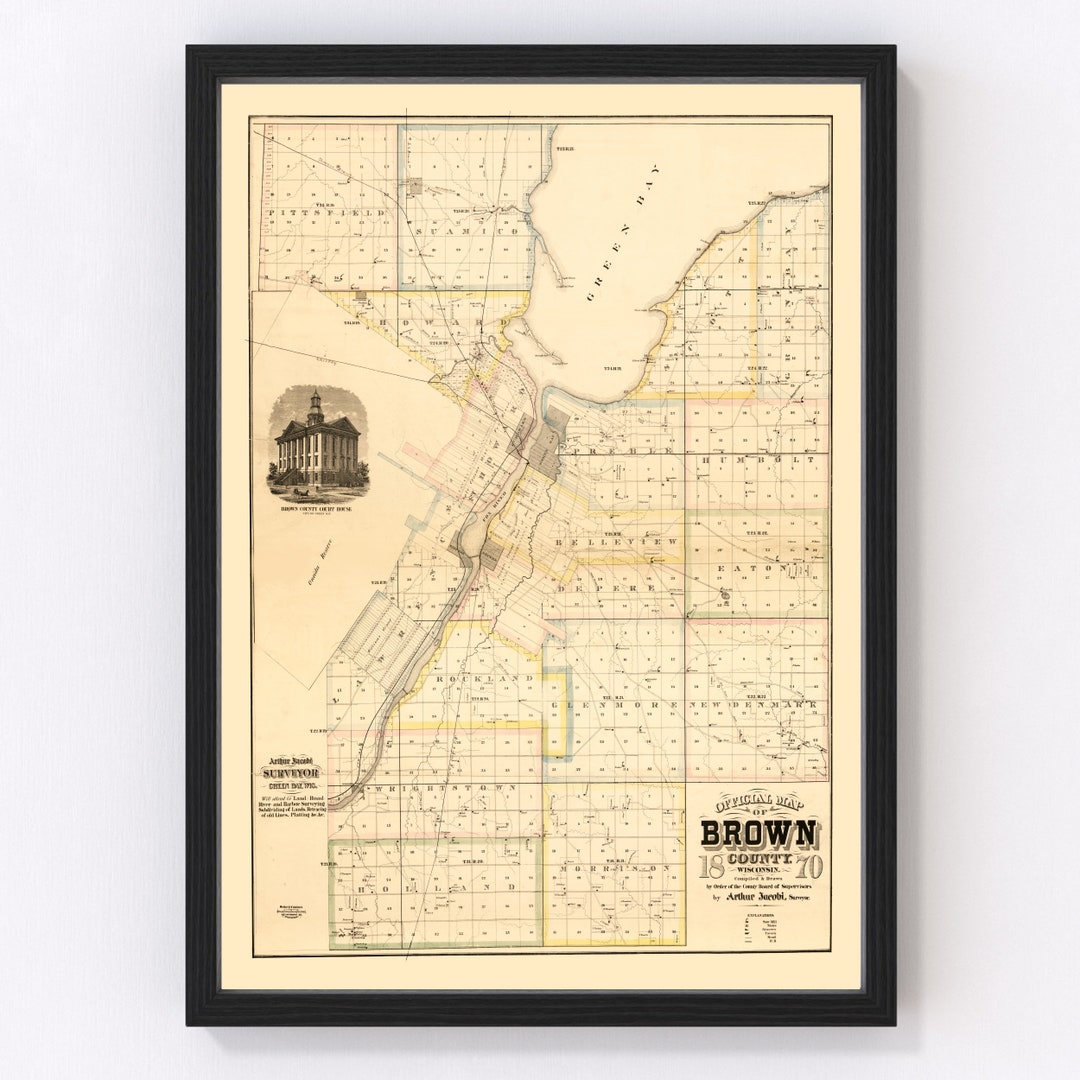 Brown County Wisconsin Map 1870 Old Map of Brown County Wisconsin Art ...
