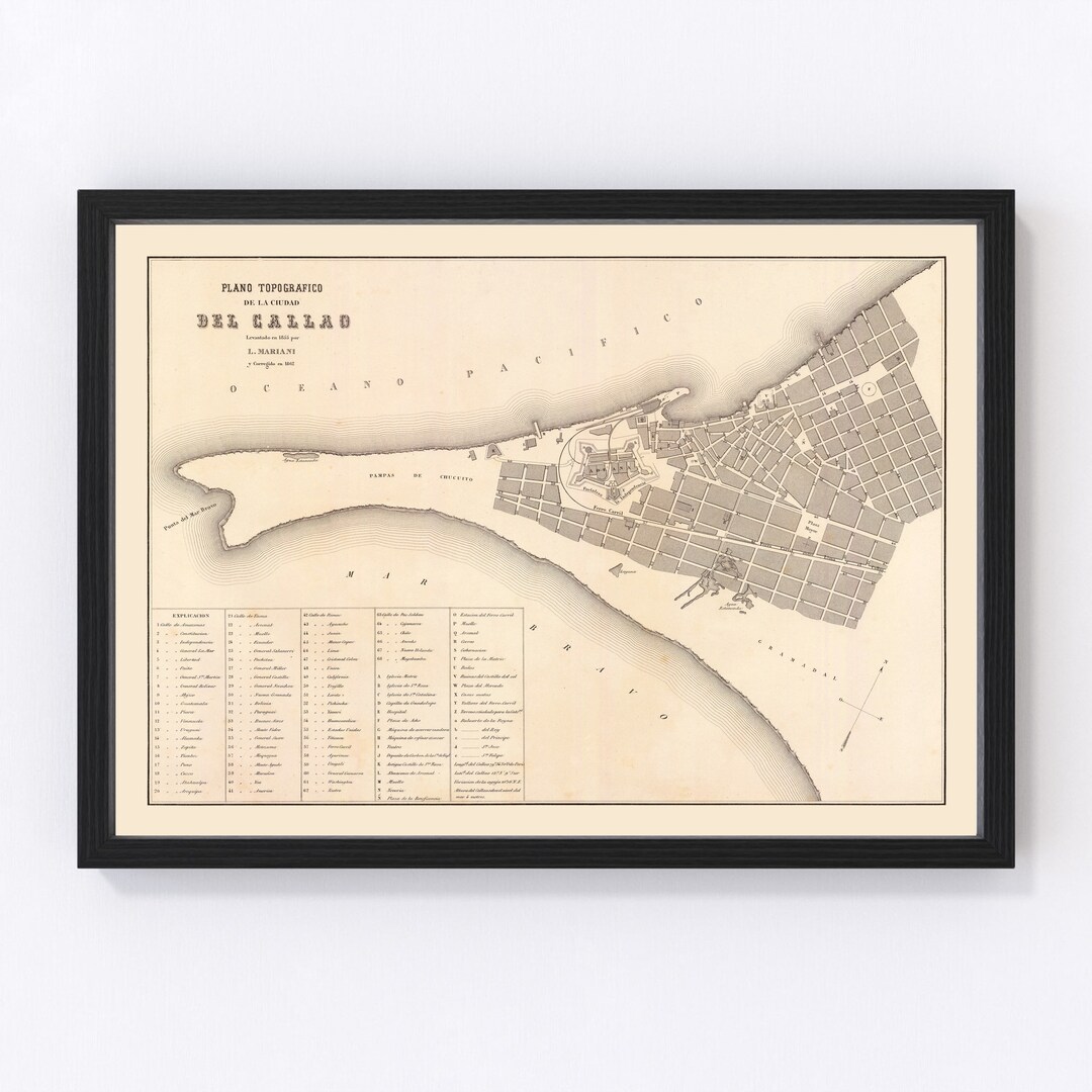 Callao Map 1865 Old Map of Callao Peru Art Vintage Print Framed Wall ...