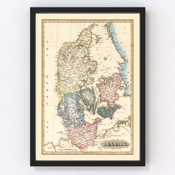Vintage Framed Map of Denmark - Etsy