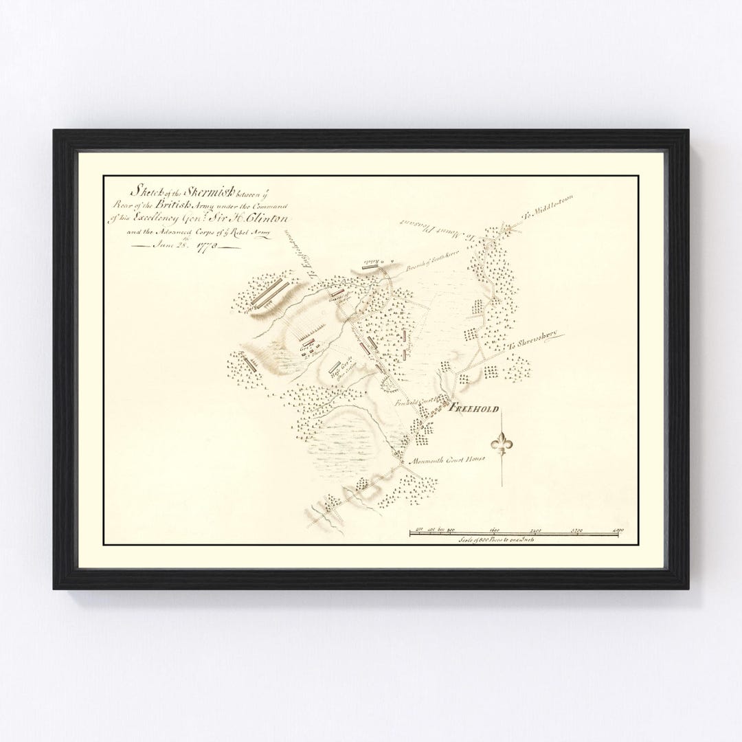 Battle of Monmouth Vintage Map 1778 Art Vintage Print Framed Wall Art ...
