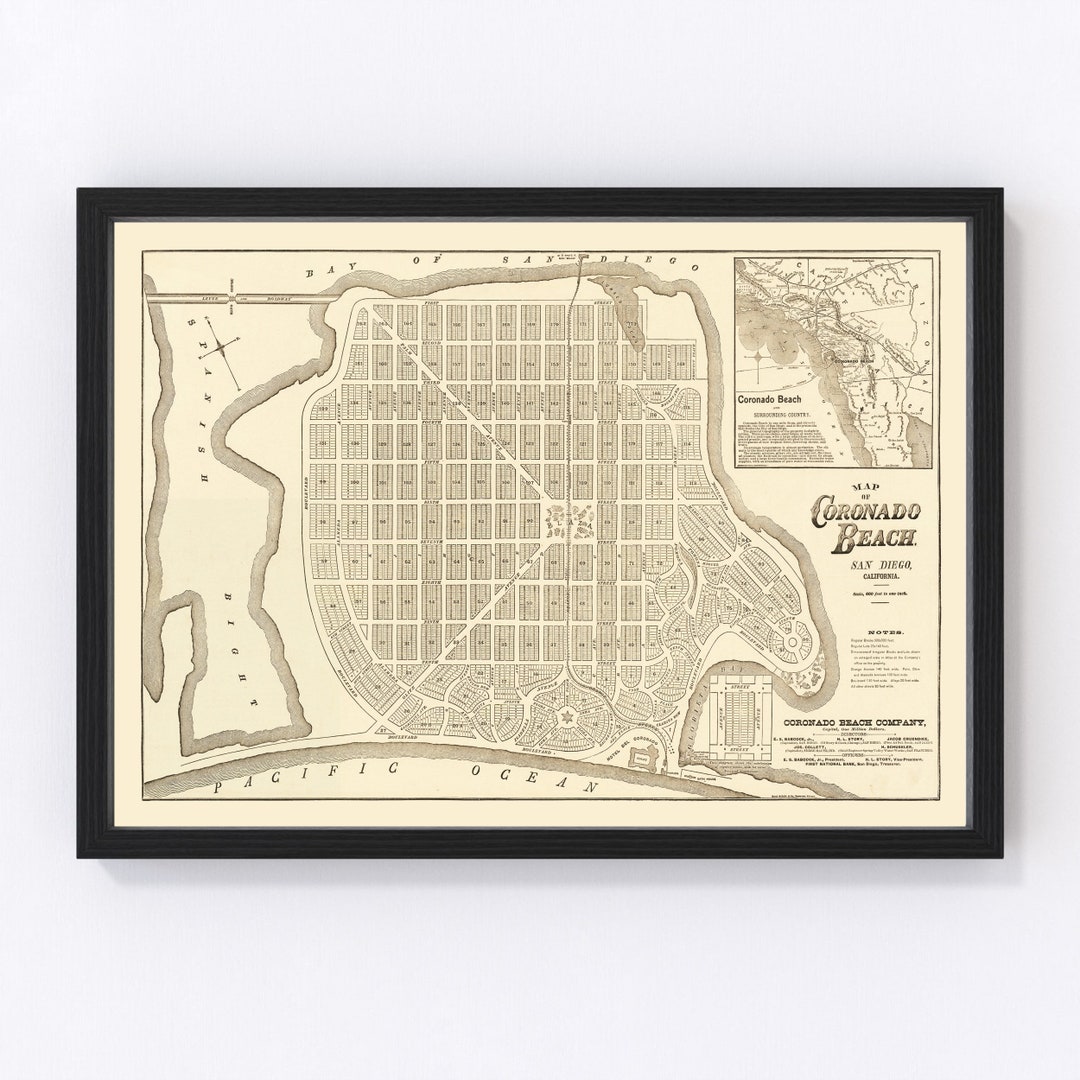 Coronado Beach Map 1887, Vintage Coronado Beach Map, Old Coronado Beach ...