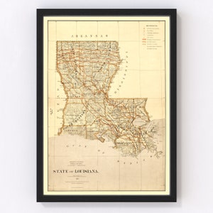 Louisiana Map 1876 Old Map of Louisiana Art Vintage Print Framed Wall ...