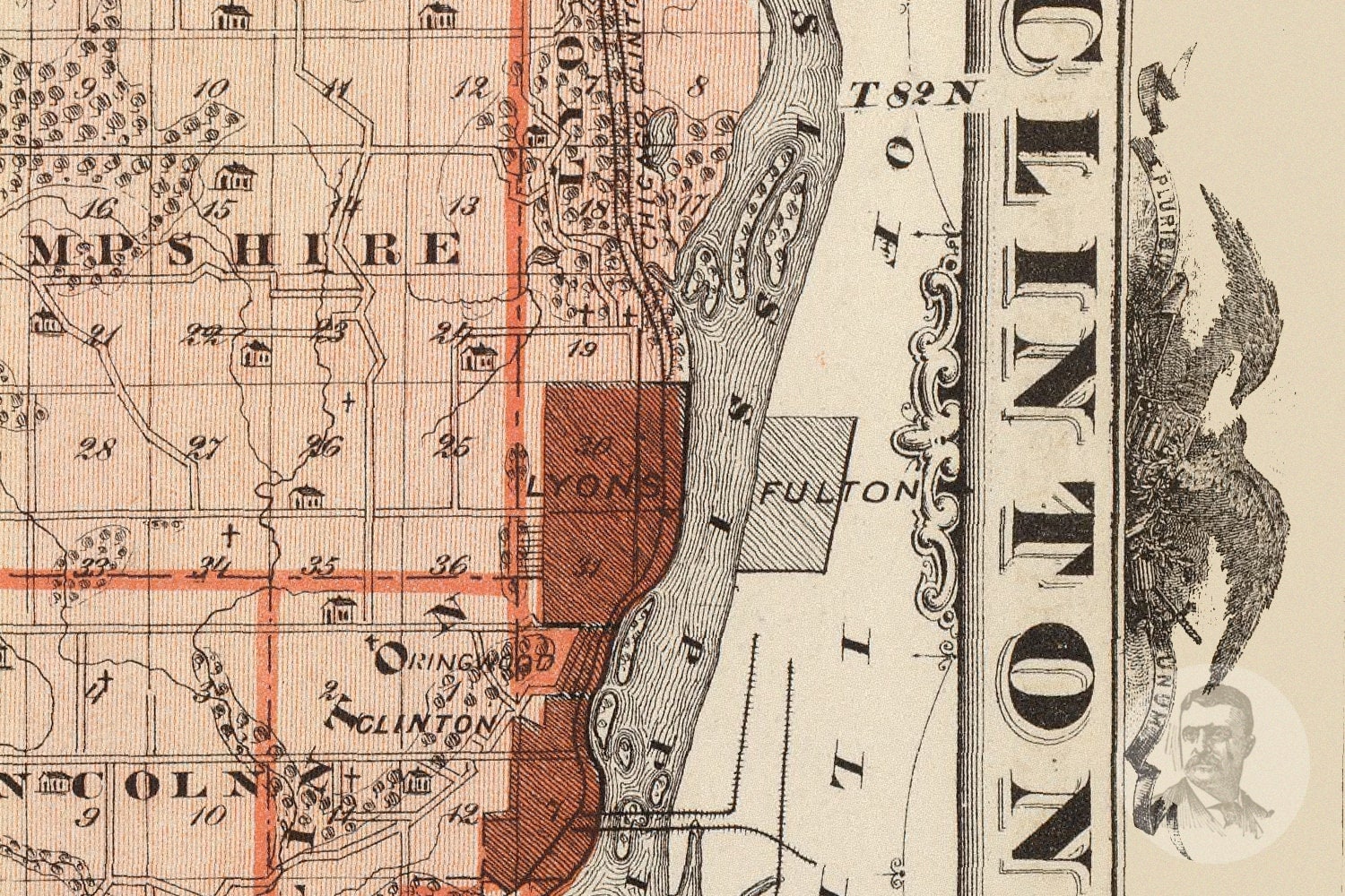 Vintage Clinton County IA Map 1875 Old Iowa Map Historical | Etsy