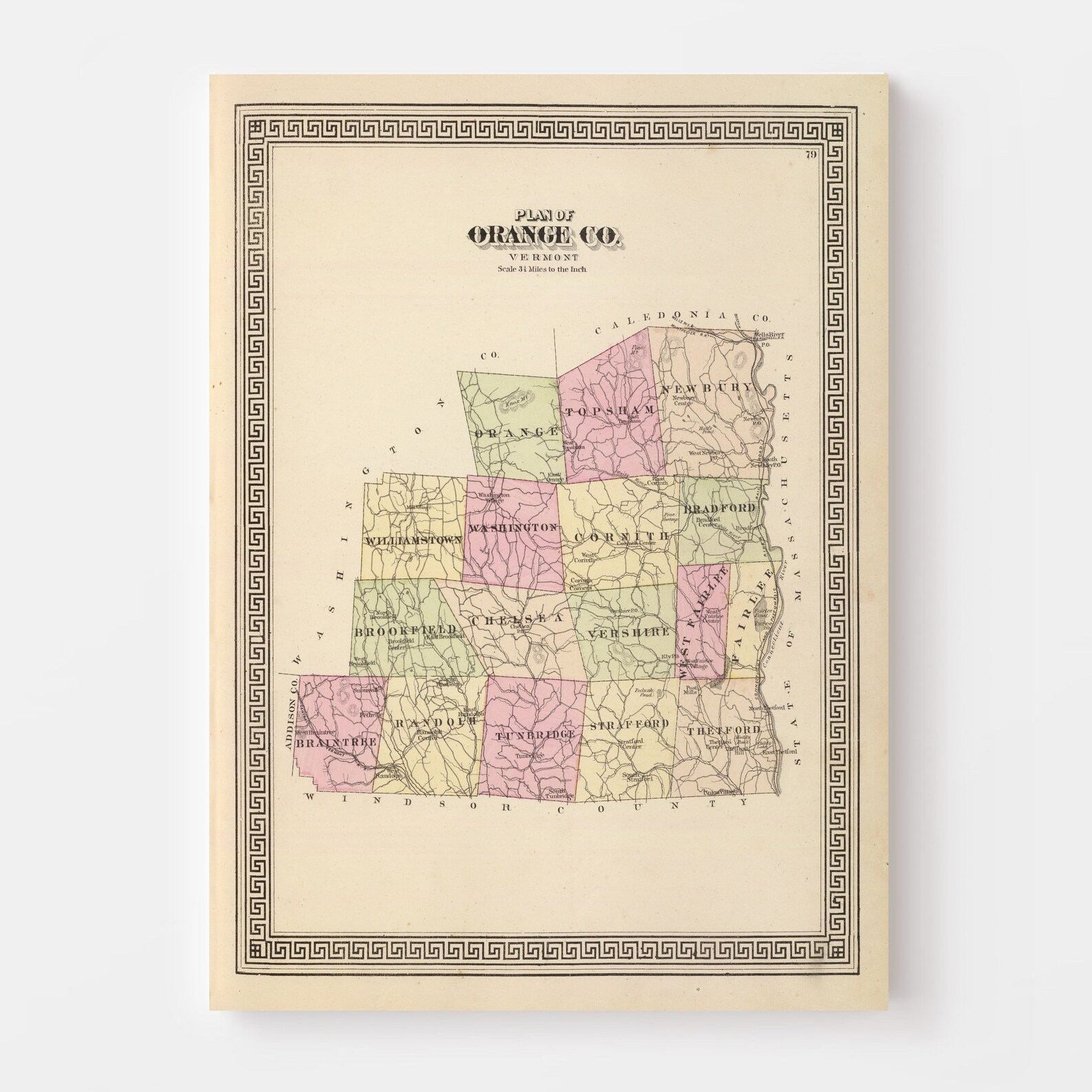 Orange County VT Map 1876 Old Map of Chelsea Vermont Art - Etsy