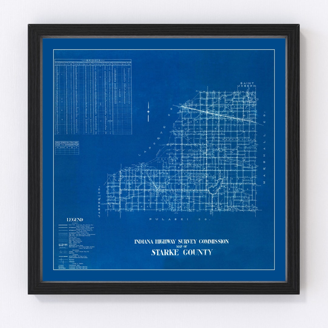 Starke County IN Map 1936 Old Map of Indiana Art Vintage Print Framed ...