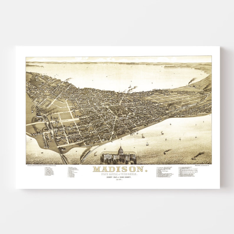 Madison Map 1885 Old Map of Madison Wisconsin Art Vintage - Etsy