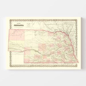 Nebraska Map 1867 Old Map of Nebraska Art Vintage Print Framed Wall Art ...
