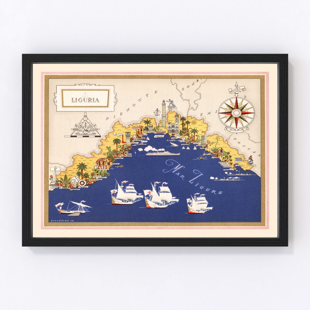Liguria Italy Map 1938 Old Map of Liguria Italy Italy Art Vintage Print ...