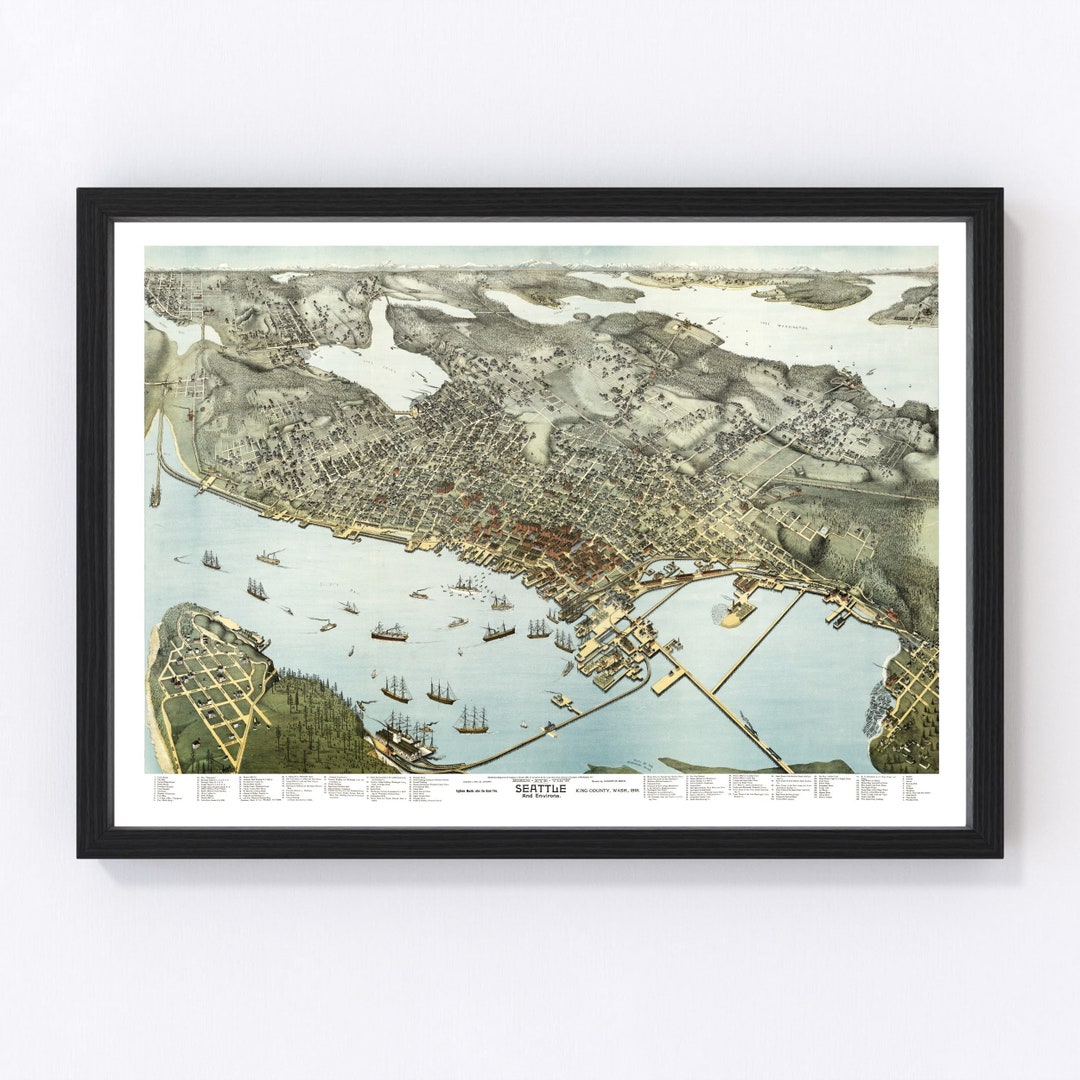 Seattle Map 1891 - Old Map of Seattle Washington Art Vintage Print ...