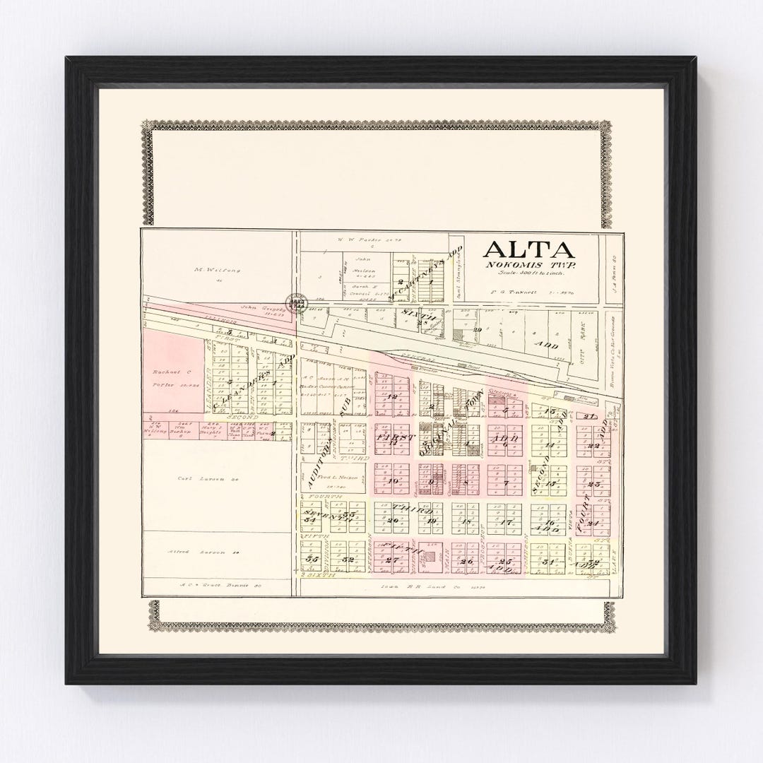 Alta Map 1908, Vintage Alta Map, Old Alta Iowa Art, Wall Art Gift for ...