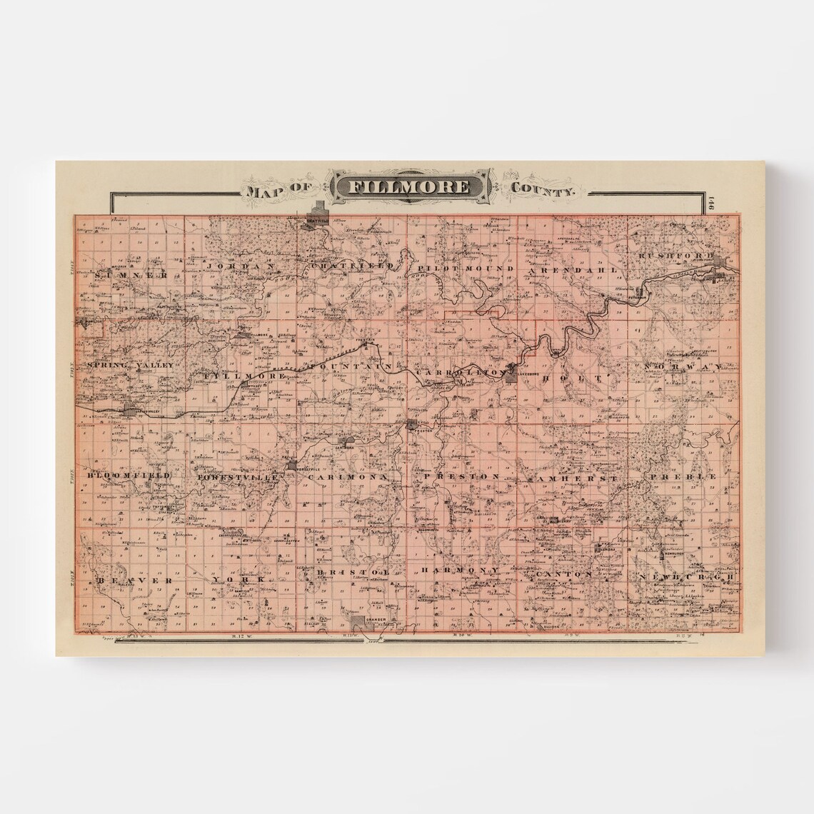 Fillmore County MN Map 1874 Old Map of Preston Minnesota Art - Etsy