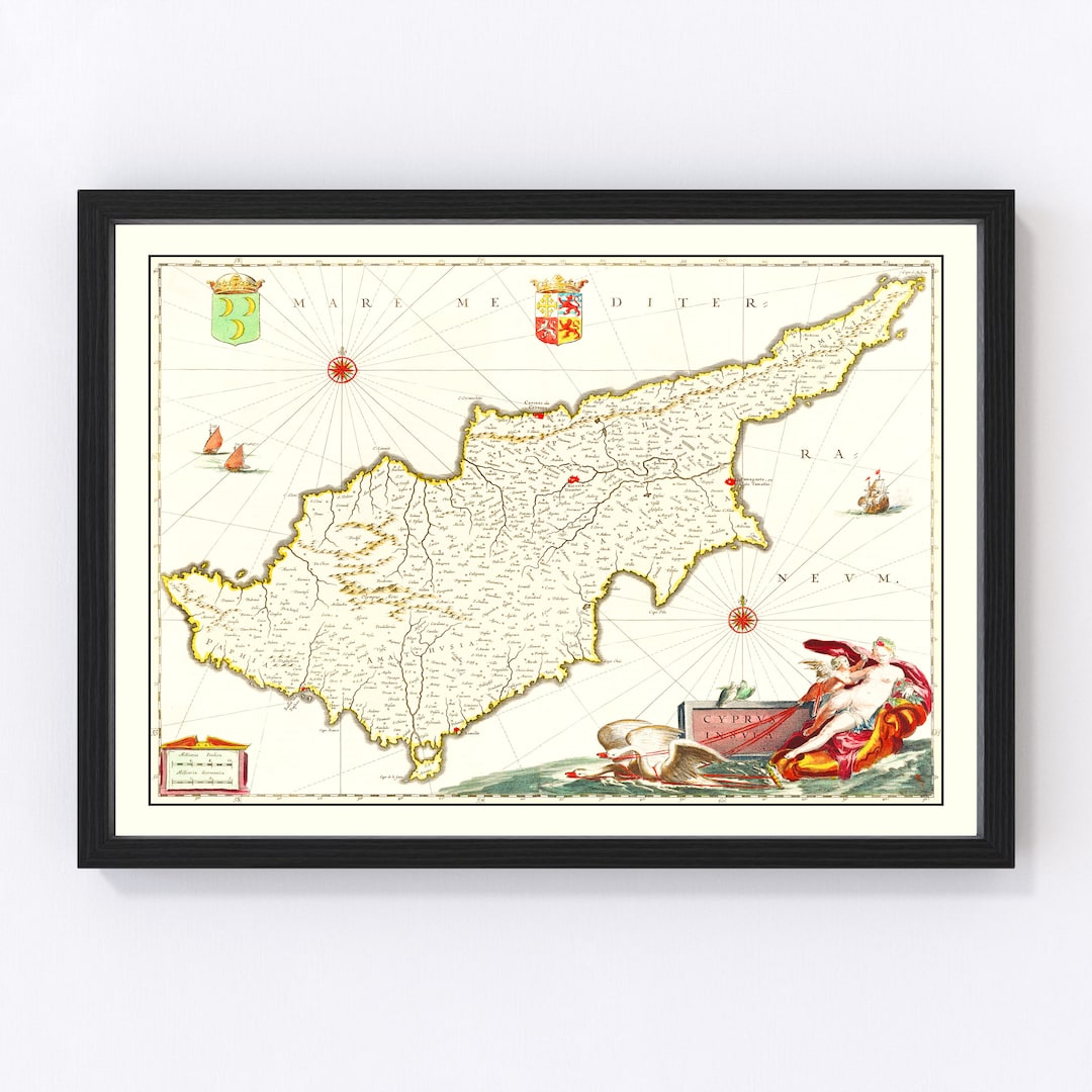 Cyprus Map 1665, Vintage Cyprus Map, Old Cyprus Art, Wall Art Gift for ...