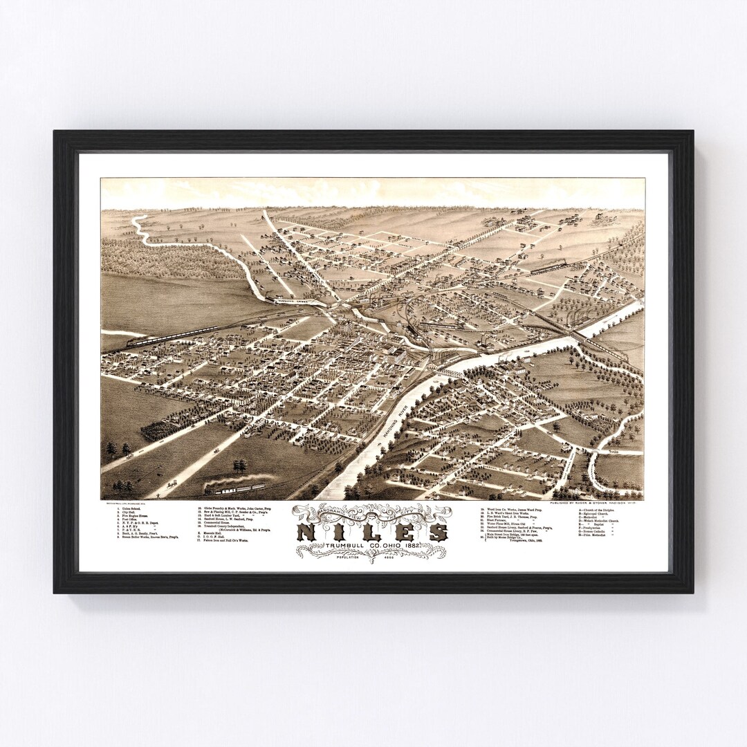 Niles Map 1882, Vintage Niles Map, Old Niles Ohio Art, Wall Art Gift ...