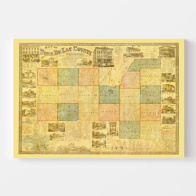 Fond Du Lac County Map 1858, Vintage Fond Du Lac County Map, Old Fond ...