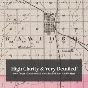 Crawford County KS Map 1887 Old Map of Girard Kansas Art Vintage Print ...