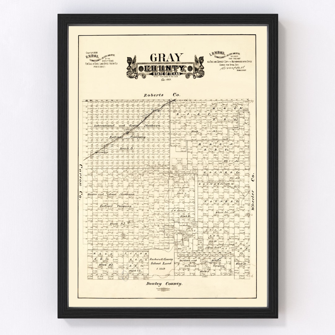 Gray County Texas Map 1888 Old Map of Gray County Texas Art Vintage ...