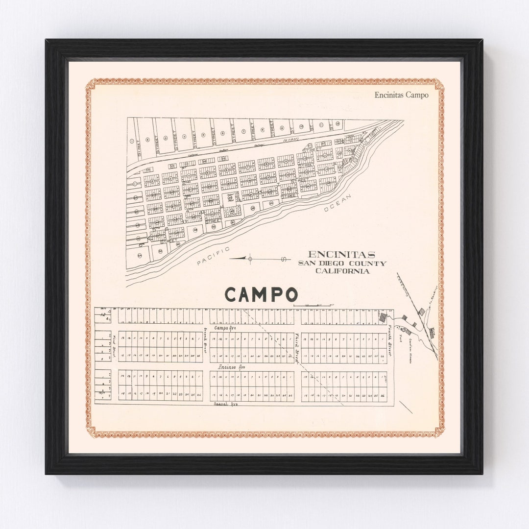 Encinitas Map 1912 Old Map of Encinitas California Art - Etsy