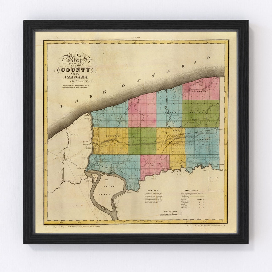 Niagara County Map 1829, Vintage Niagara County Map, Old Niagara County ...