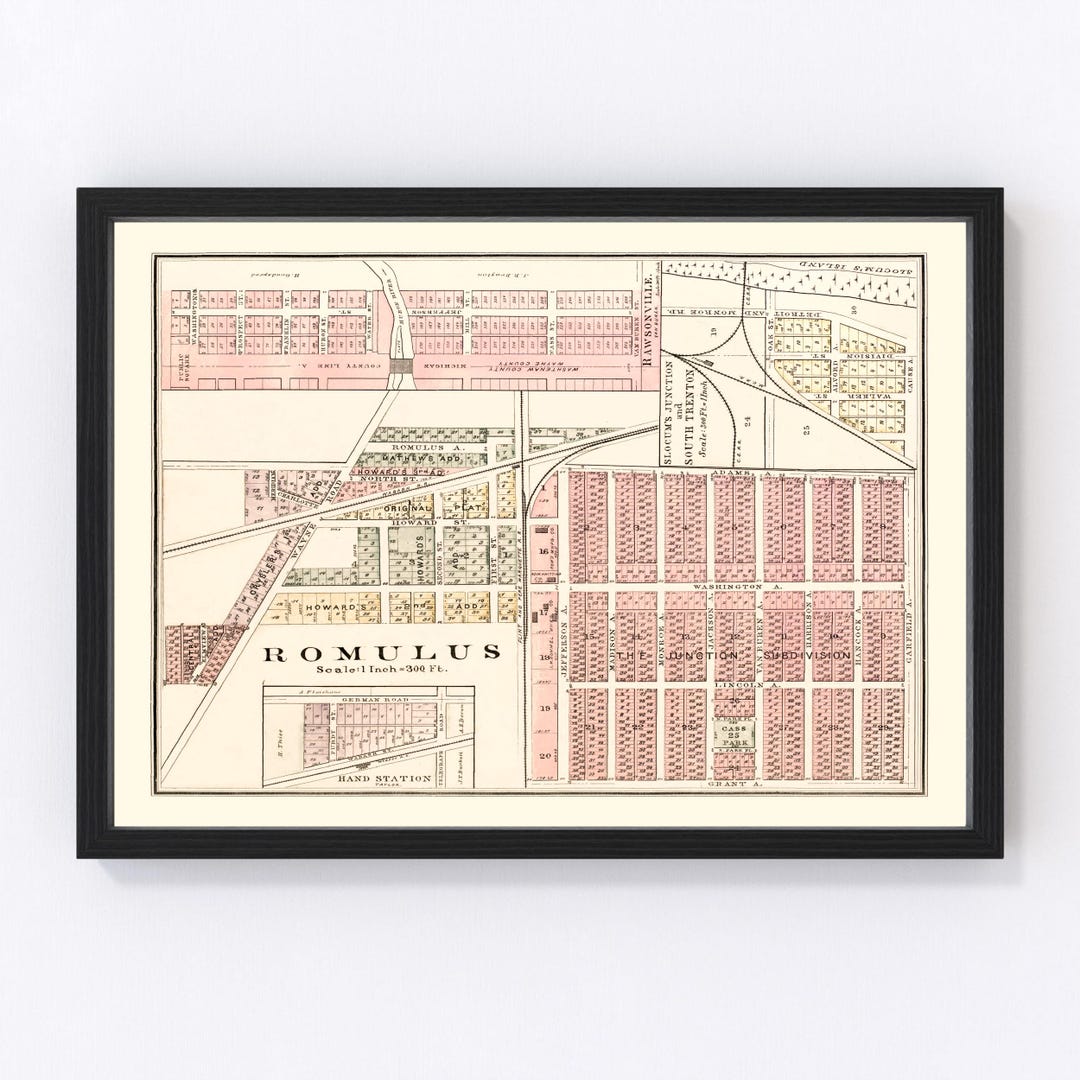 Romulus Map 1893, Vintage Romulus Map, Old Romulus Michigan Art, Wall ...