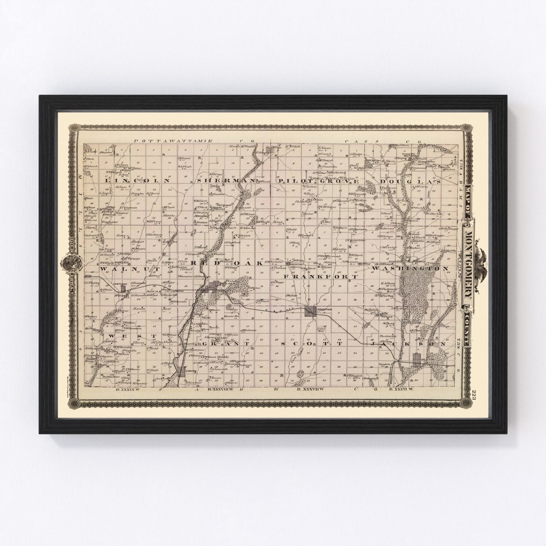 Montgomery County Map 1875, Vintage Montgomery County Map, Old ...