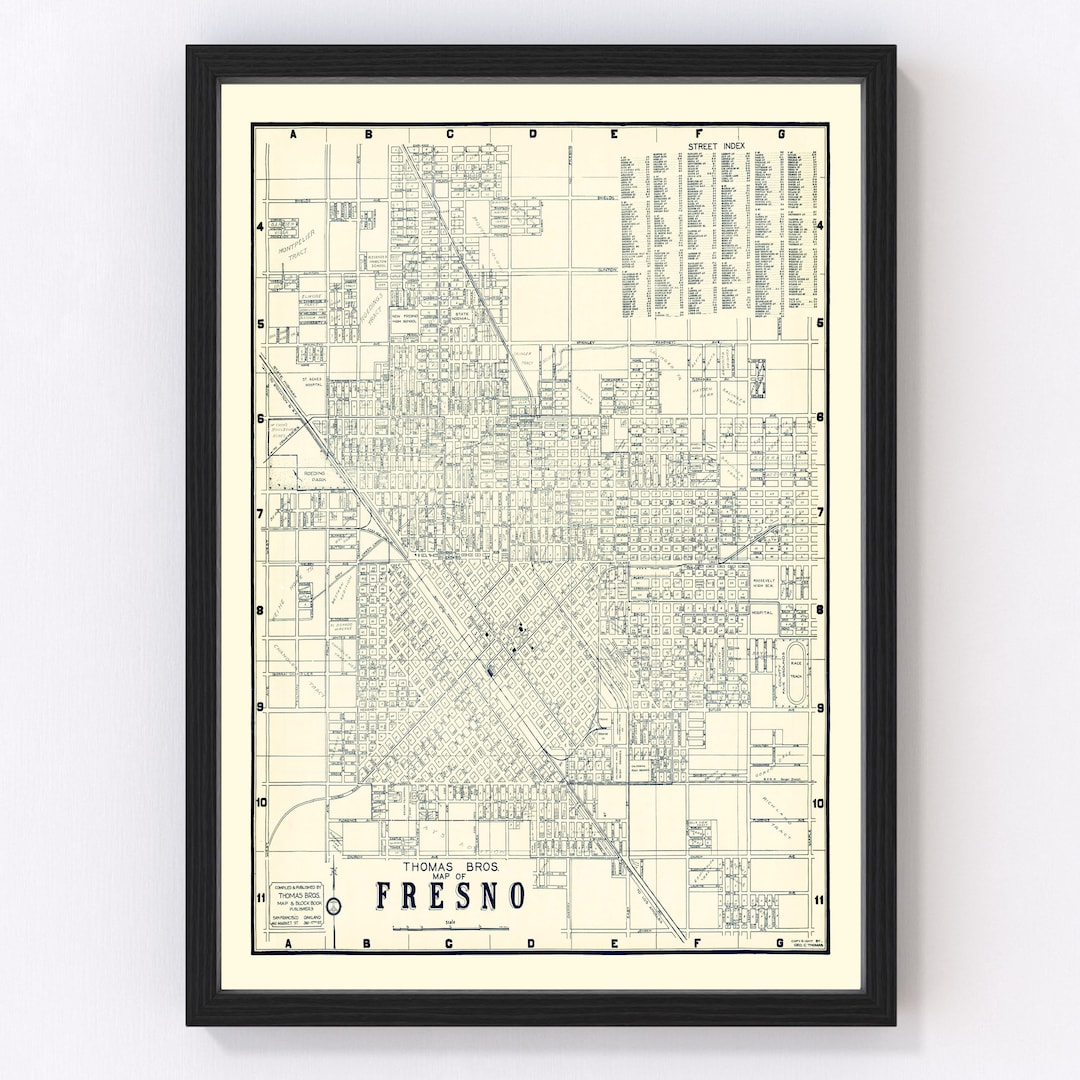 Fresno Map 1920 Old Map of Fresno California Art Vintage Print Framed ...
