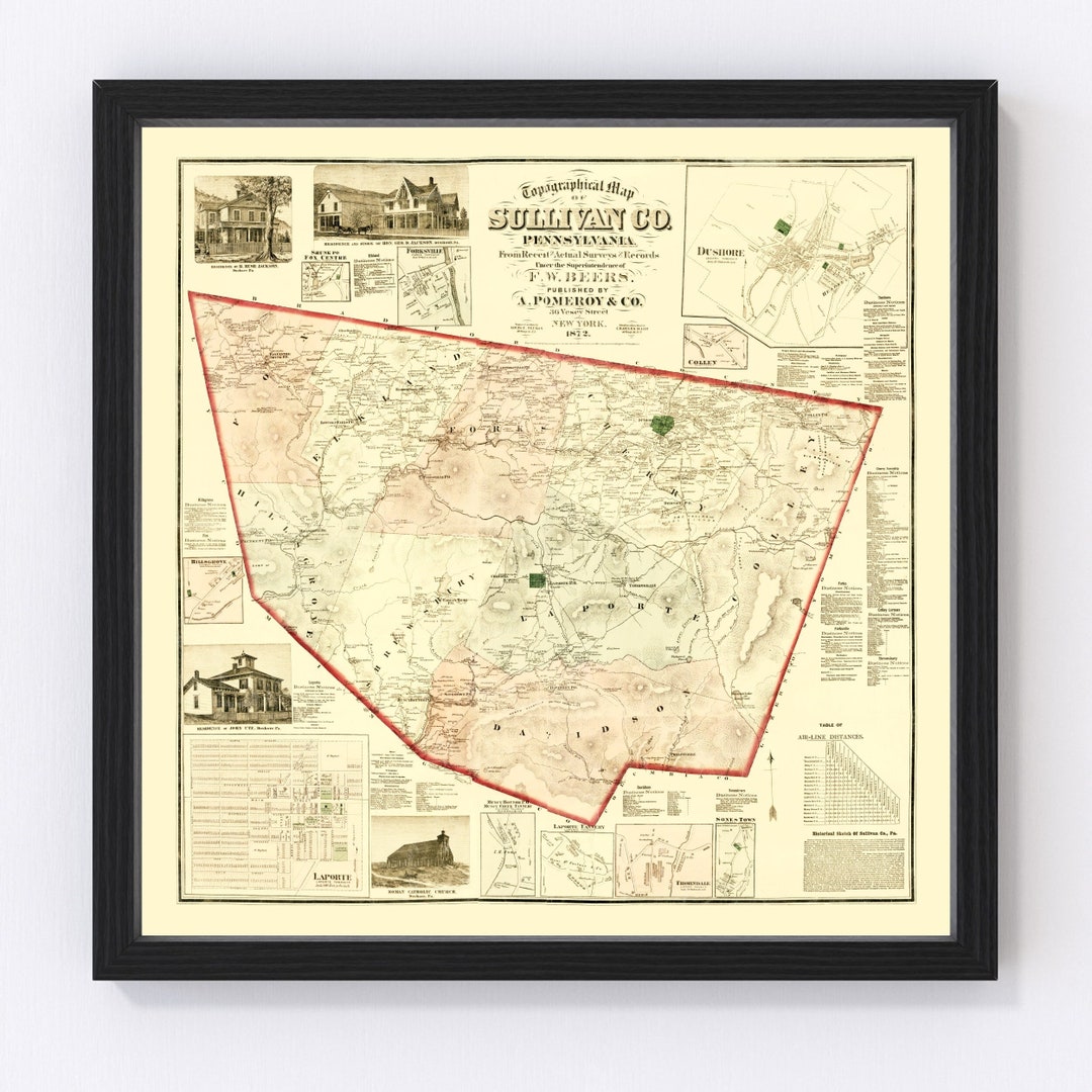 Sullivan County Pennsylvania Map 1872 - Old Map of Sullivan County ...
