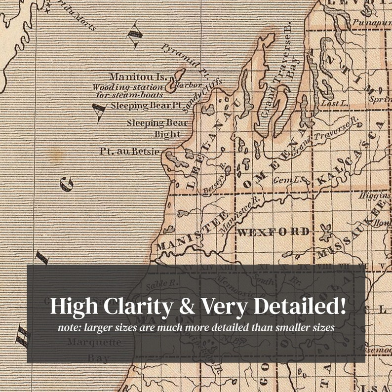 Michigan Map 1842 Old Map of Michigan Art Vintage Print - Etsy