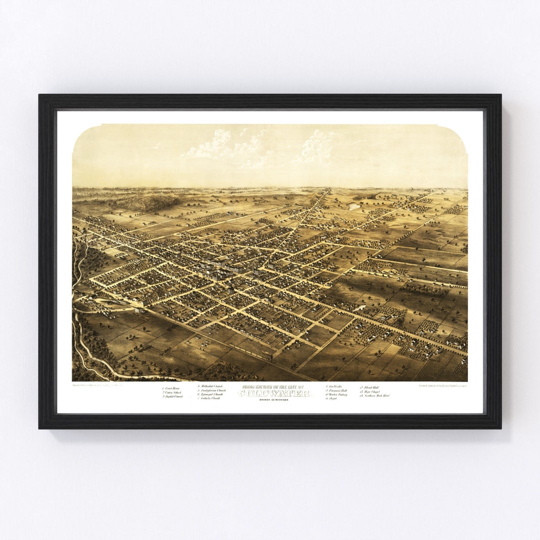 Coldwater Map 1868, Vintage Coldwater Map, Old Coldwater Michigan Art ...