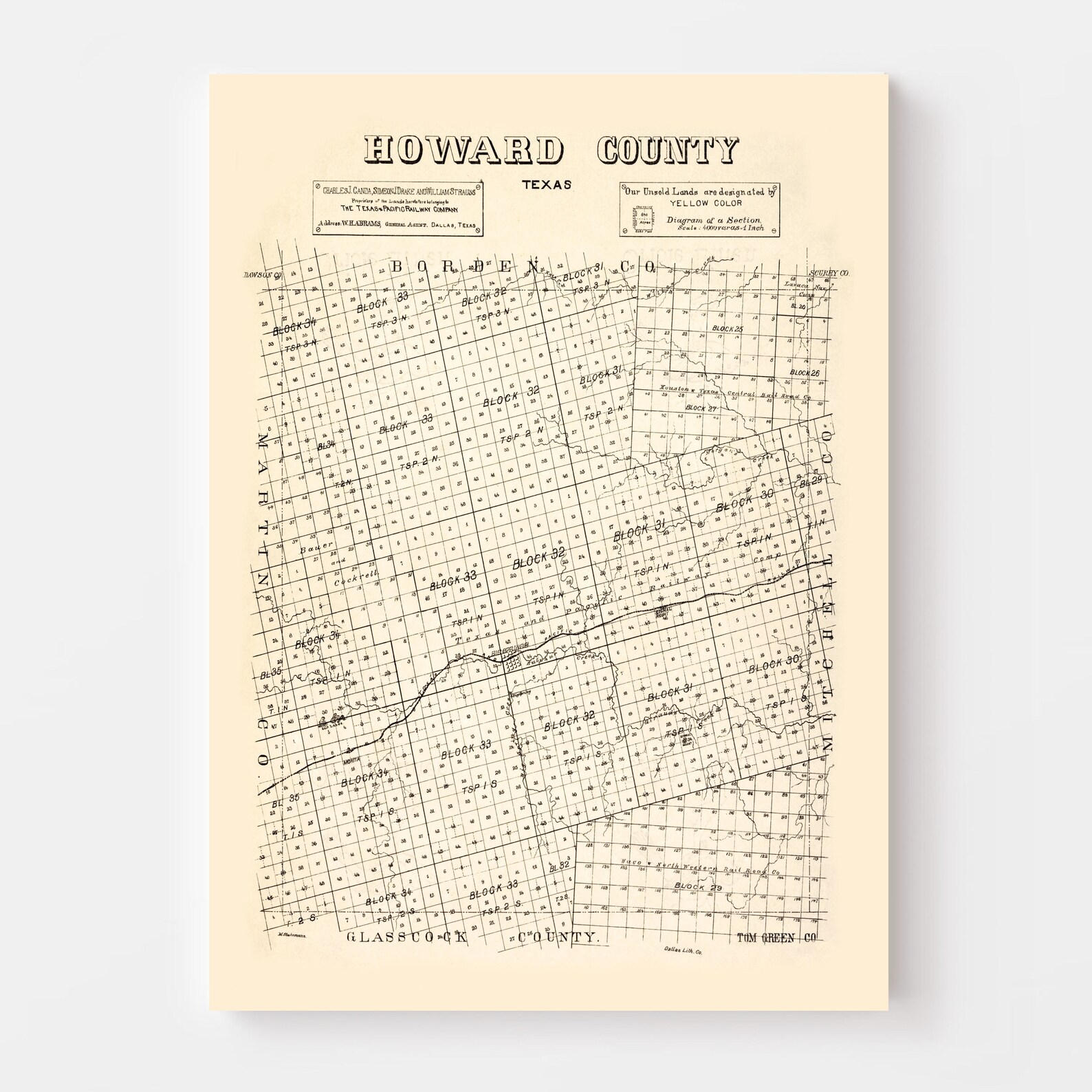 Howard County Texas Map 1890 Old Map of Howard County Texas - Etsy