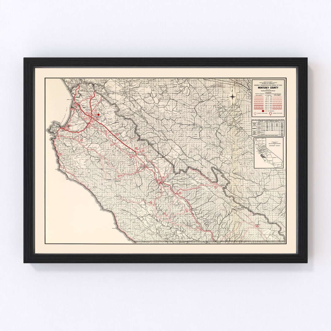 Monterey County Map 1935, Vintage Monterey County Map, Old Monterey ...