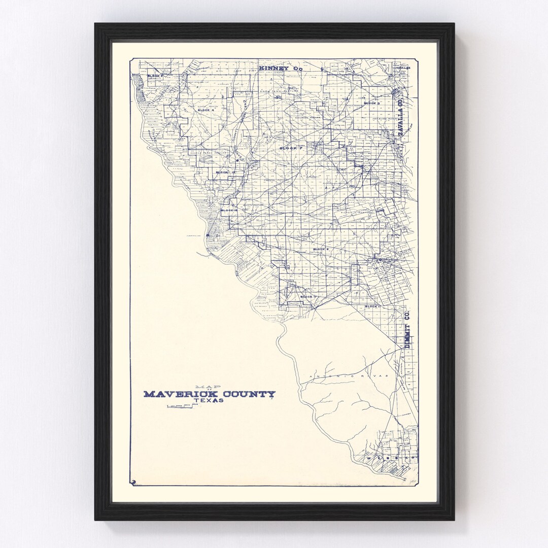 Maverick County Map 1927, Vintage Maverick County Map, Old Maverick ...