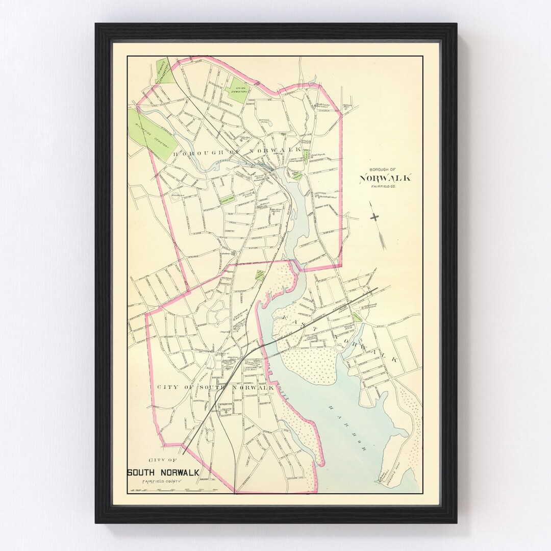 Norwalk Map 1893, Vintage Norwalk Map, Old Norwalk Connecticut Art ...