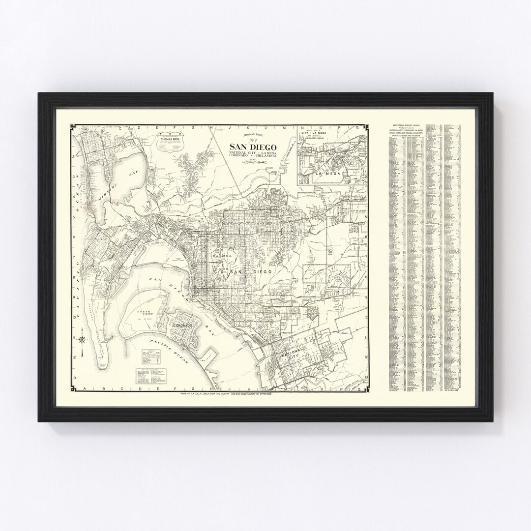 San Diego Map 1930, Vintage San Diego Map, Old San Diego California Art ...